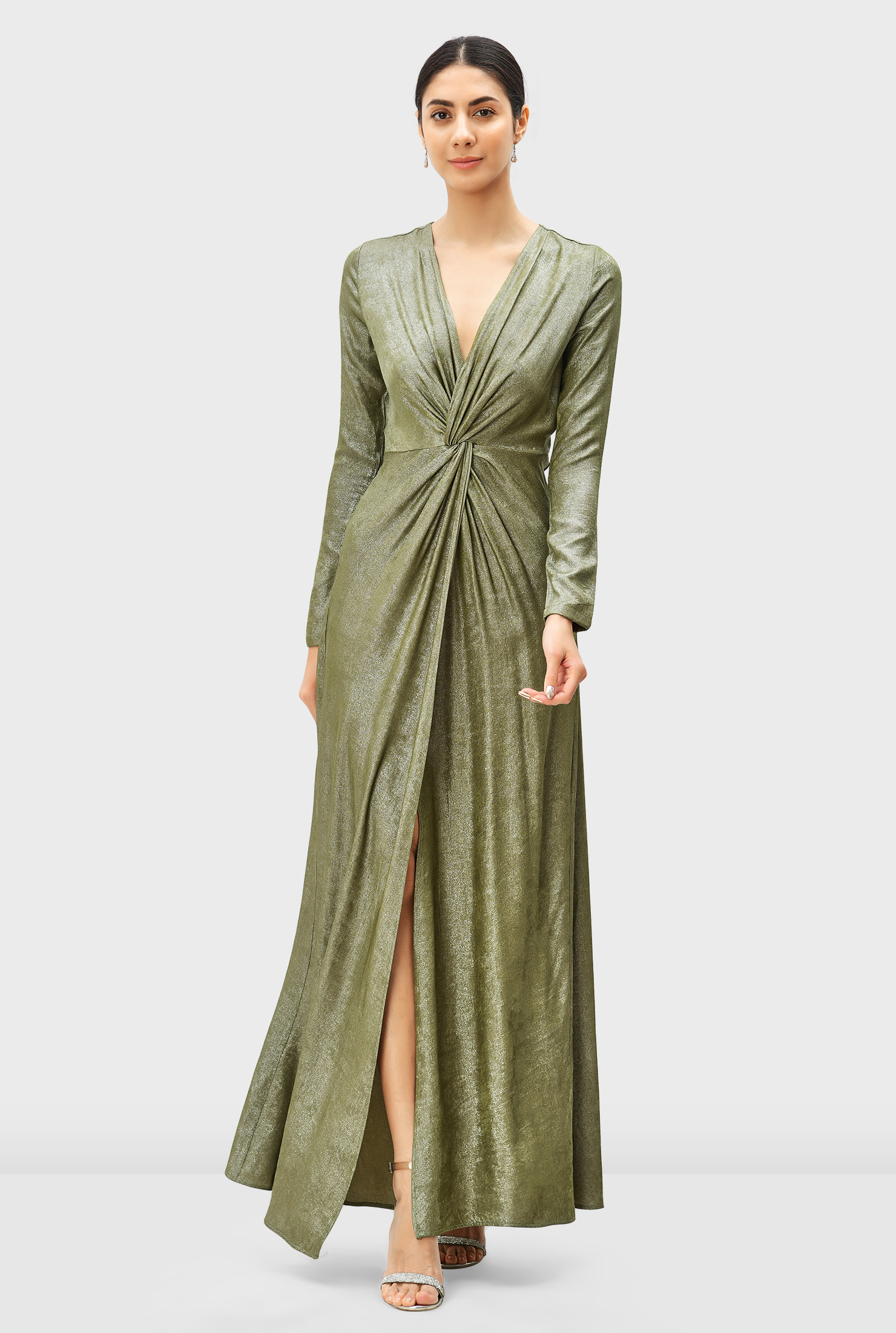 Shop Twist front metallic crepe fit-and-flare dress | eShakti