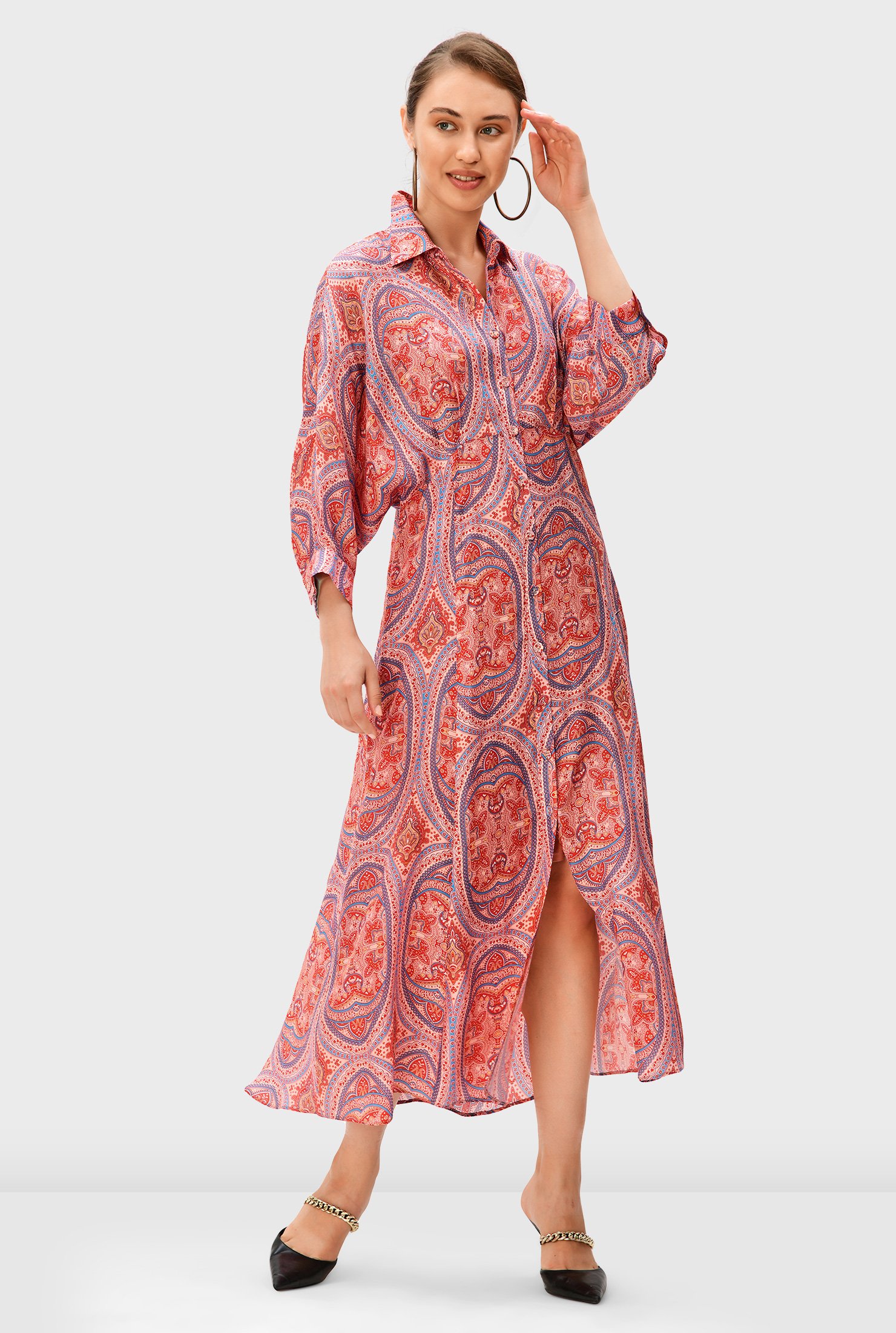 Shop Dolman sleeve tile print twill shirtdress | eShakti