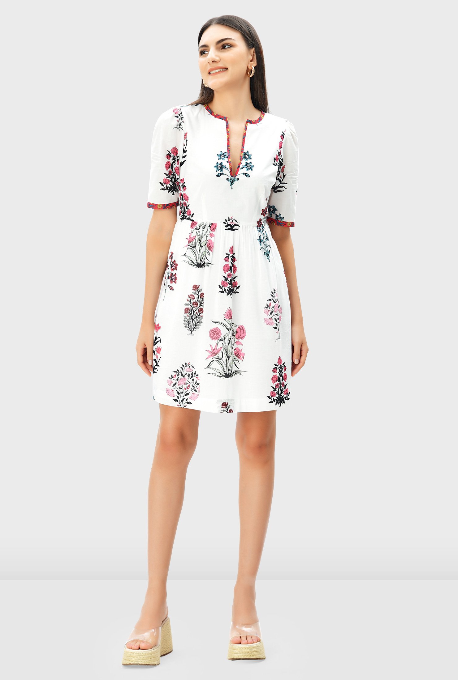 Shop Floral motif print cotton dress | eShakti
