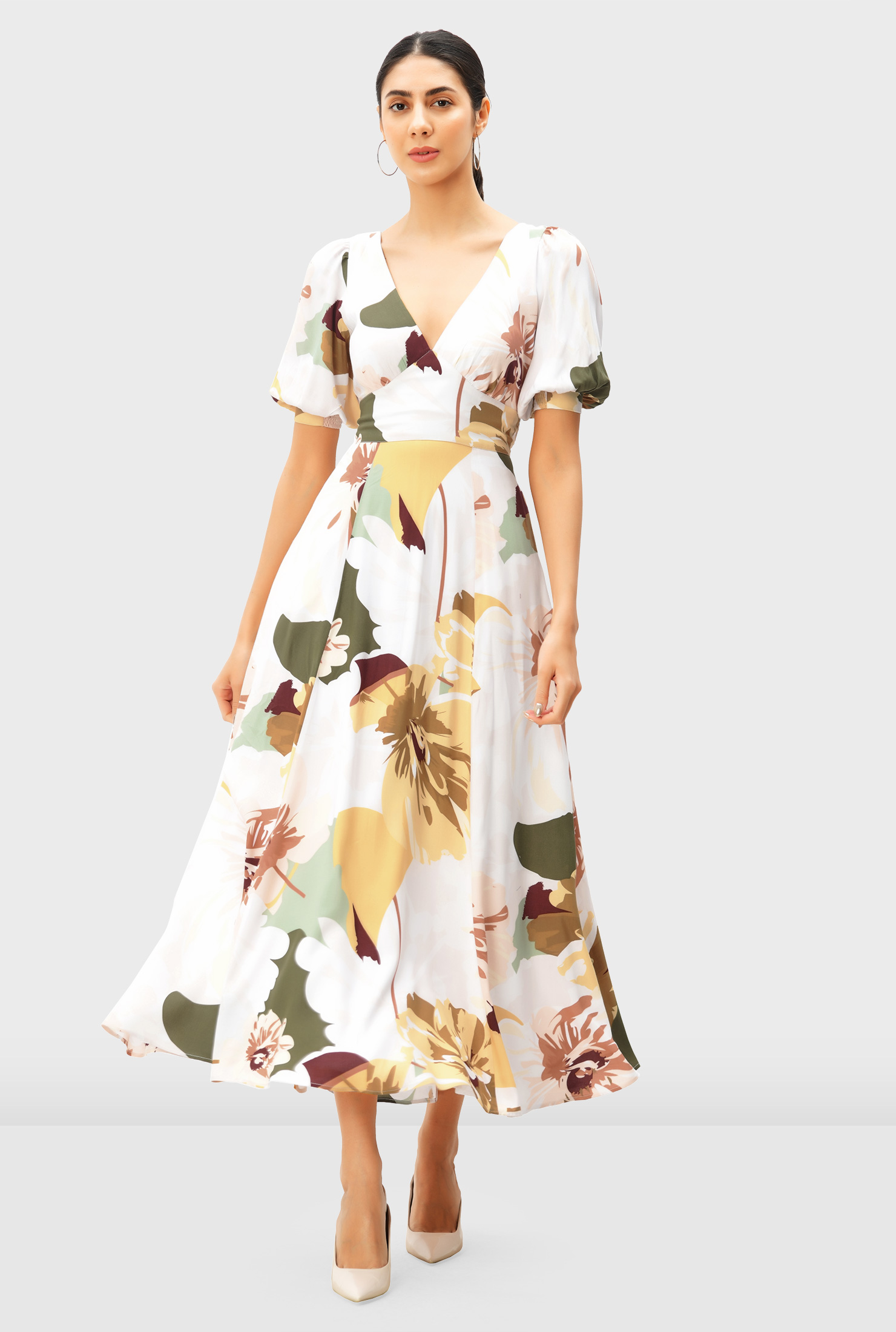 Shop Floral print rayon banded empire dress | eShakti