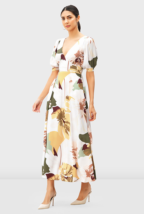 Shop Floral print rayon banded empire dress | eShakti