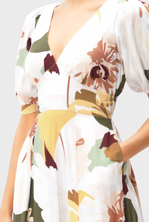 Shop Floral print rayon banded empire dress | eShakti