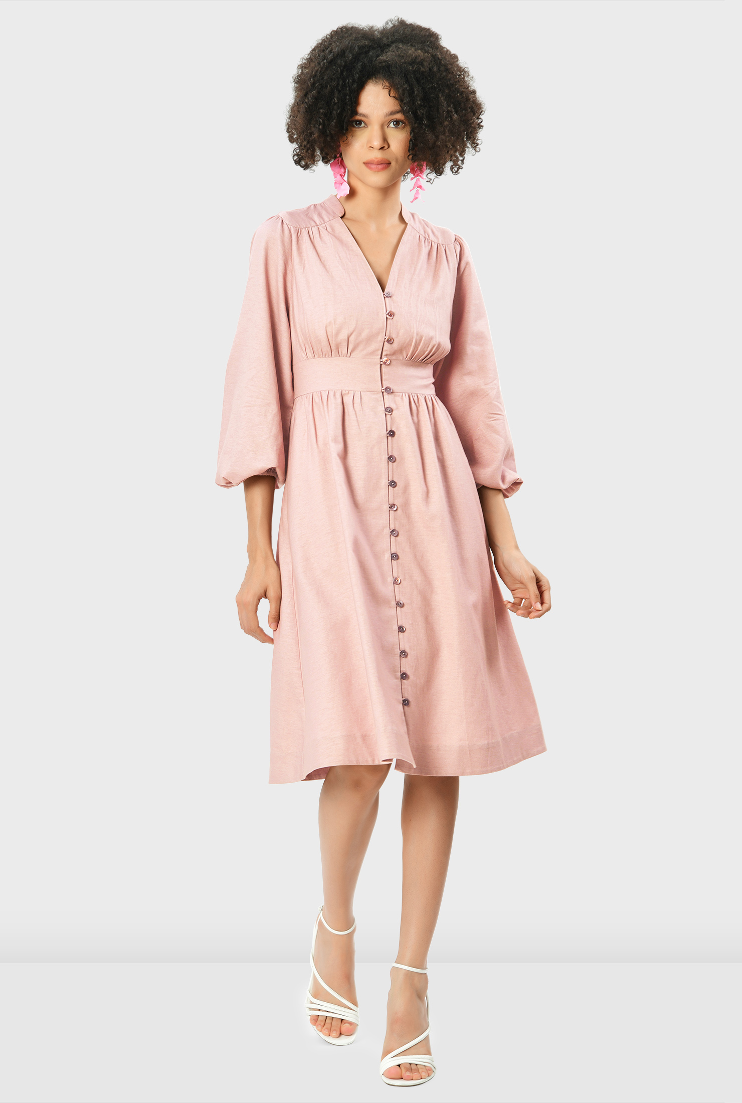 Shop Ruched linen cotton banded empire shirtdress | eShakti