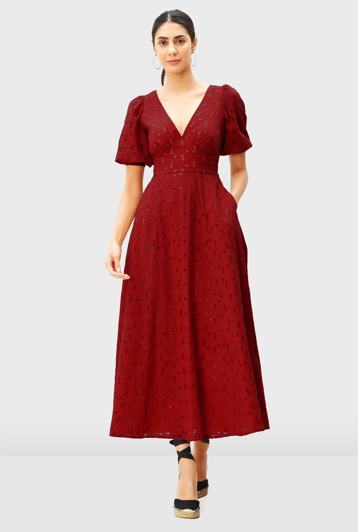 Shop Heart eyelet embroidery cotton banded empire dress | eShakti