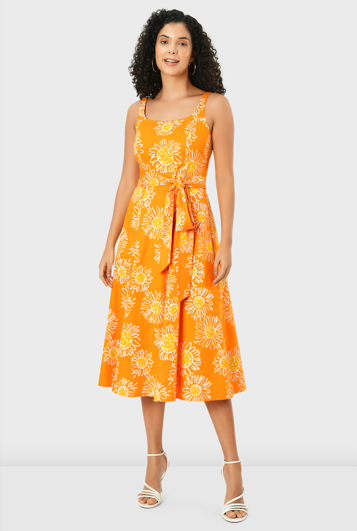 Shop Floral print cotton twill sash tie sundress | eShakti