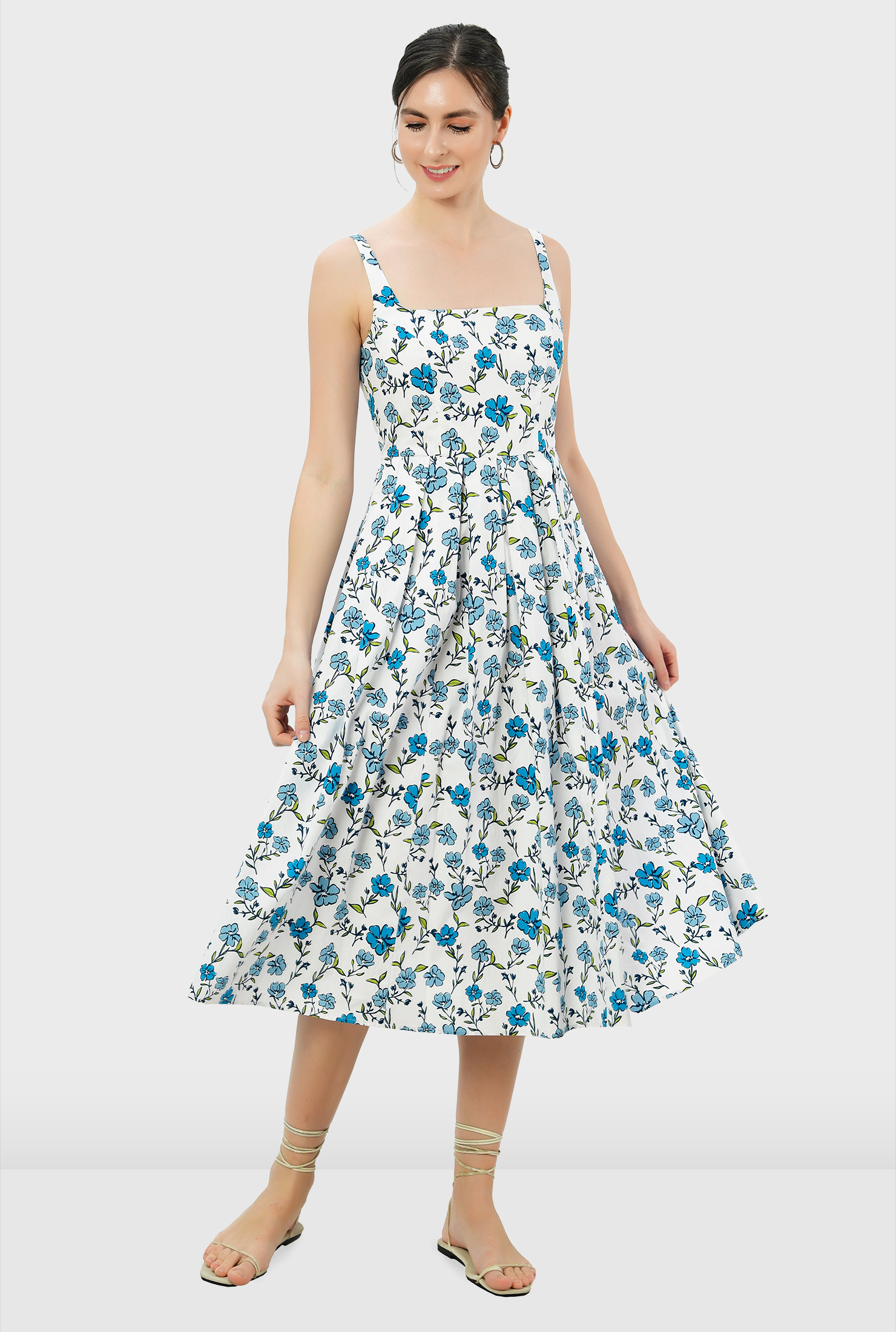 Shop Floral print cotton poplin sundress | eShakti