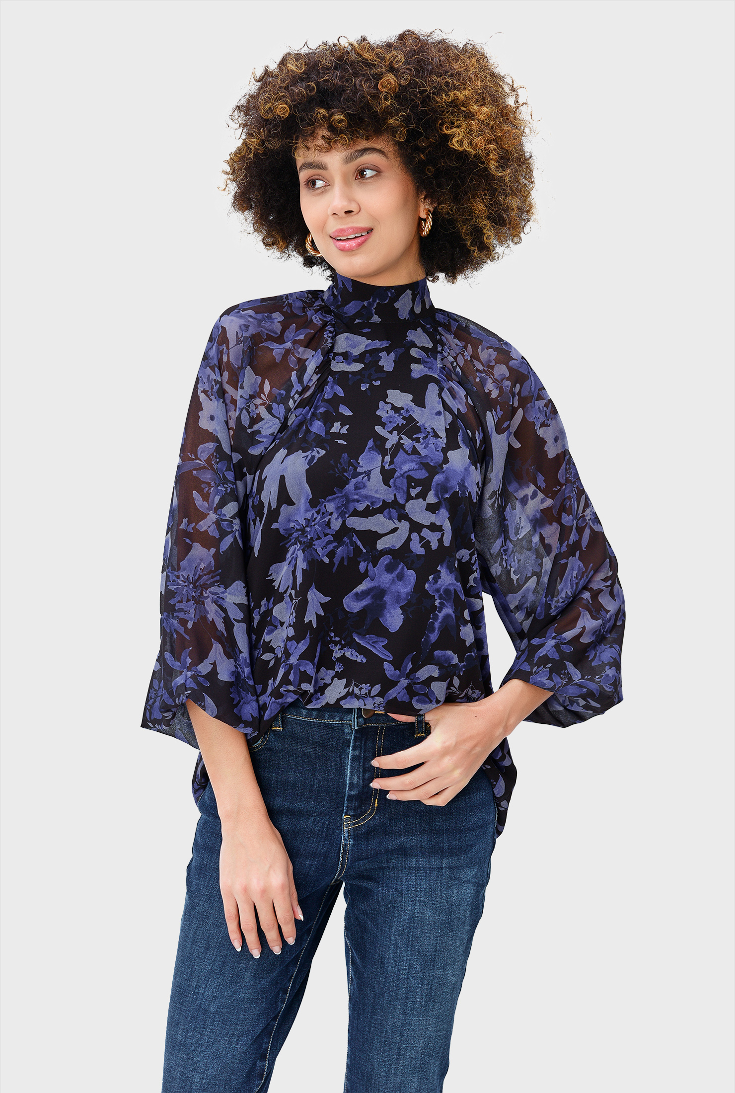 Shop Floral print georgette cutout back top | eShakti