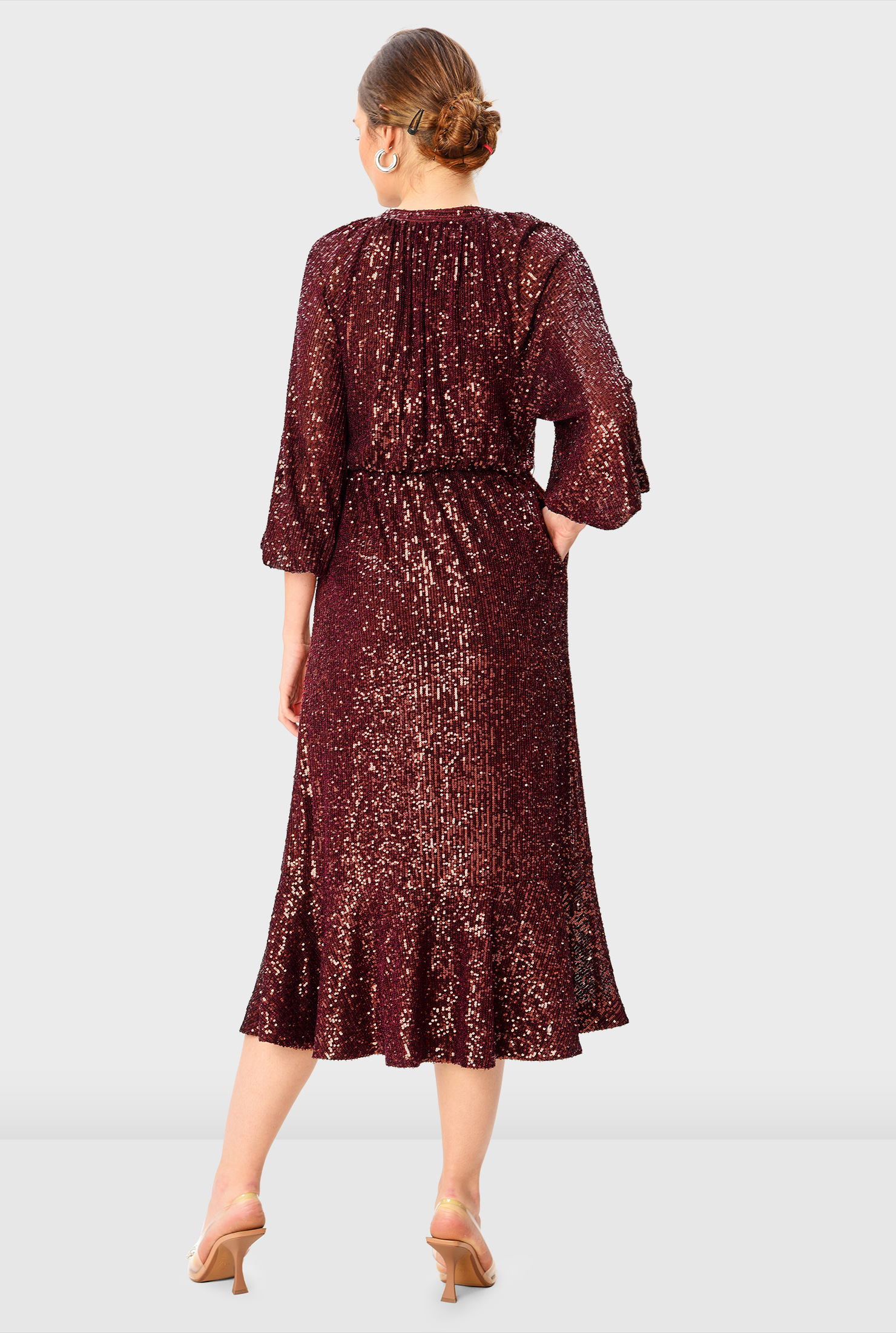 Shop Sequin mesh ruffle flounce dress | eShakti