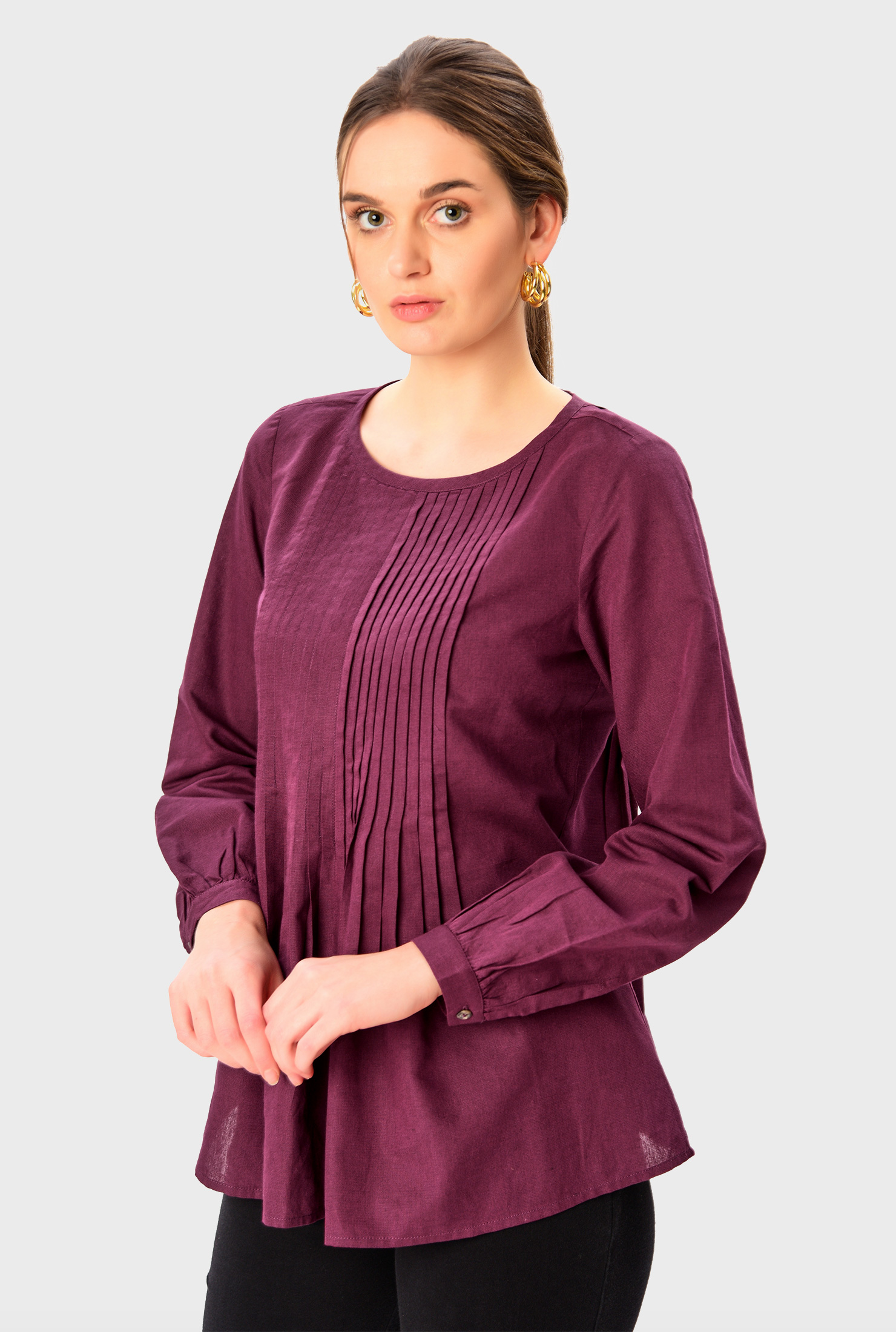 Shop Pintuck pleat cotton linen tunic | eShakti