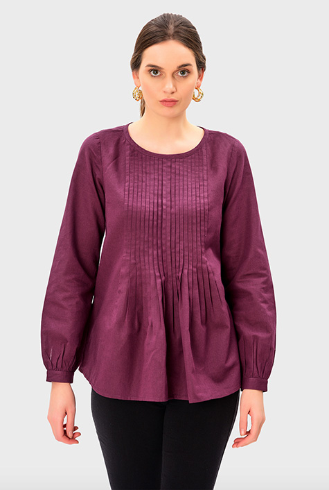Shop Pintuck pleat cotton linen tunic | eShakti