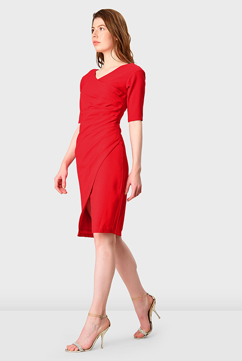 Shop Pleated stretch crepe sheath dress | eShakti