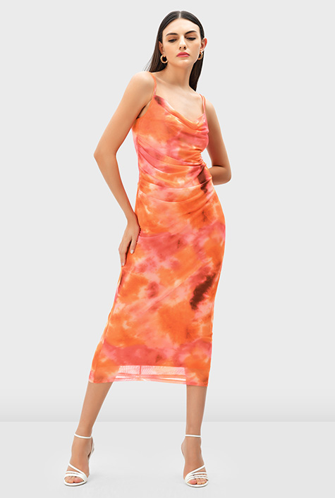 Shop Abstract Art Mesh Ruched Slip Dress | Eshakti