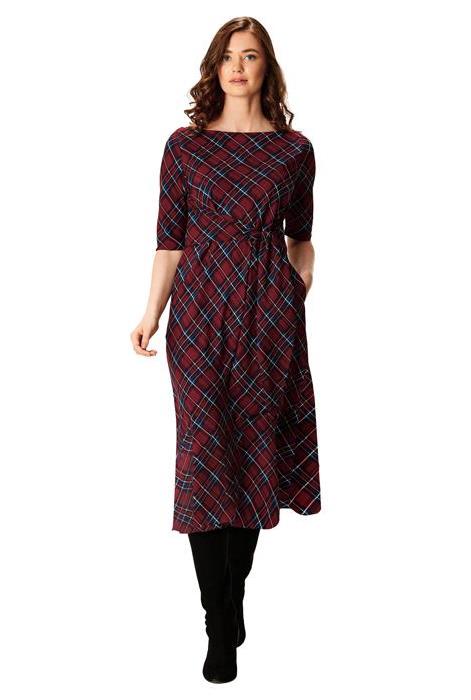Shop Tie-waist plaid print crepe shift dress | eShakti