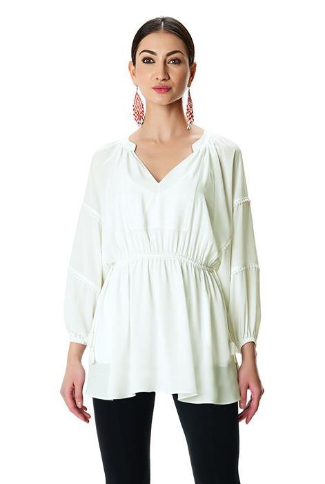 Shop Lace trim sheer crepe drawstring waist top | eShakti