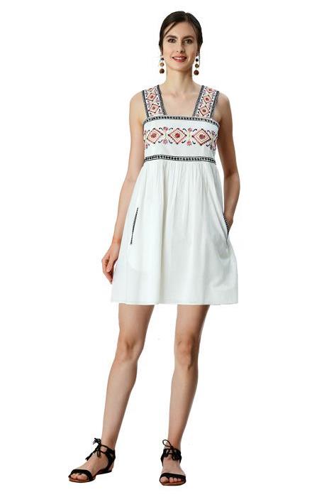 Shop Floral geo embroidery cotton voile empire sundress | eShakti