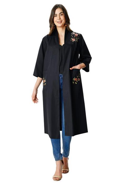 Shop Bird and floral embroidery cotton poplin duster | eShakti