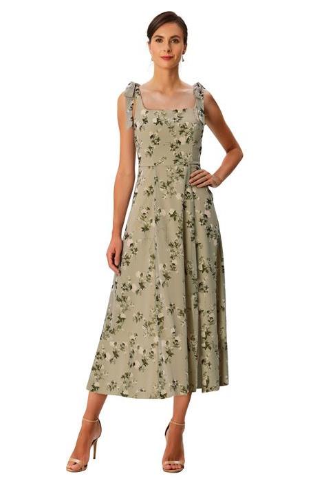 Shop Shoulder tie floral print georgette vented dress | eShakti